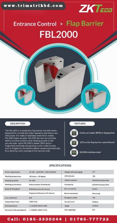 ZKTeco FBL2000 Pro in Bangladesh | ZKTeco FBL2000 Pro Price in BD